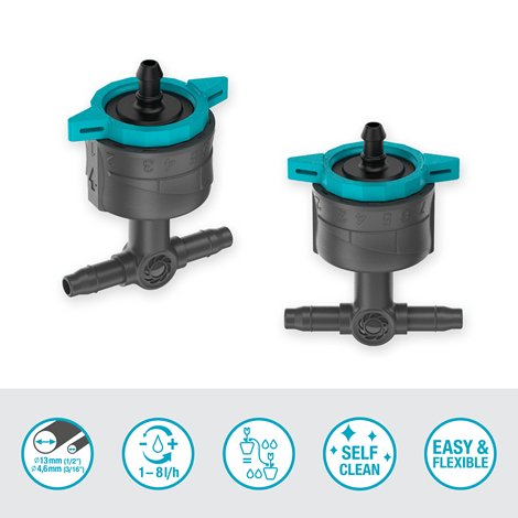 Gardena Adjustable Inline Drip Head 1–8 l/h, pressure compensating ...