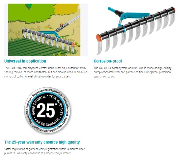 Gardena Combisystem Aerator Rake Garden Plus 3391-20